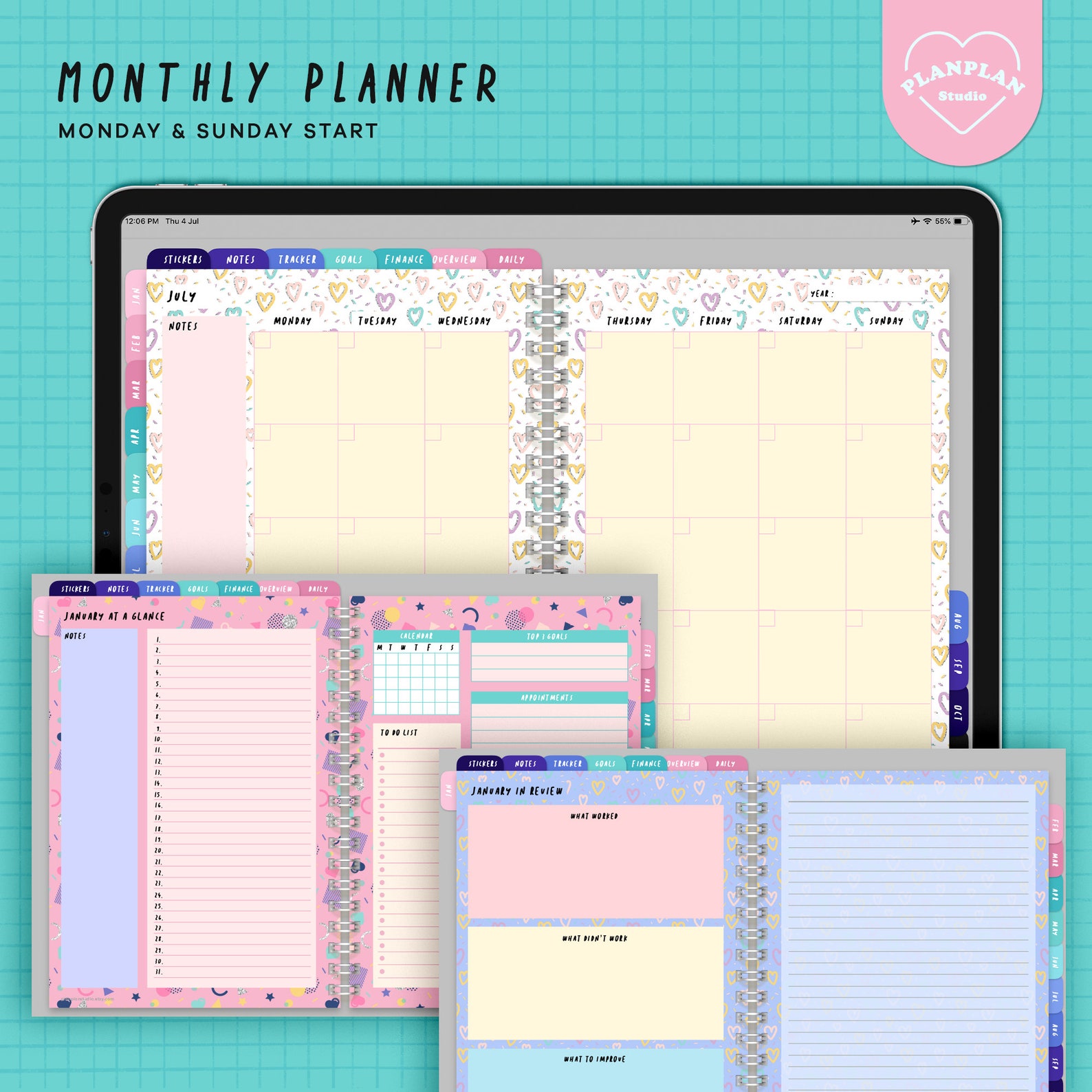 Kawaii Digital Planner, iPad Planner, Cute Goodnotes Planner, Rainbow ...