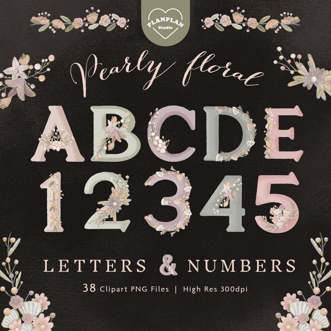 Floral Watercolor Letters Numbers Clip Art, Hand Drawn Alphabet Clipart ...