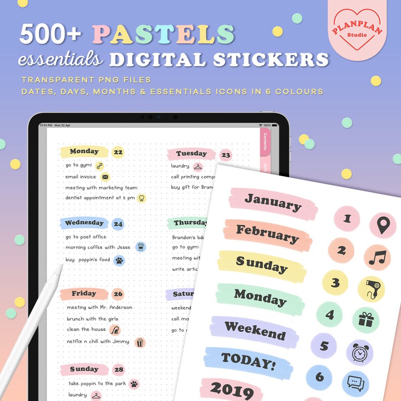 Digital Planner Stickers Pastels Months Weekdays Numbers - Etsy