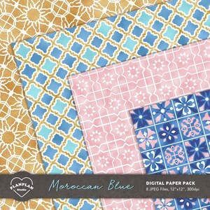 Moroccan Blue Digital Paper, Pastel Ramadan Seamless Pattern, Eid ...