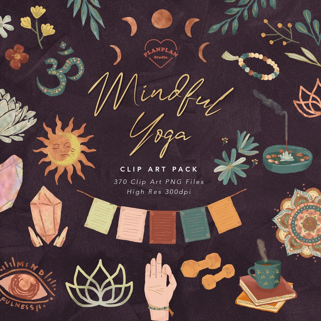 Mindful Yoga Clip Art, Yoga Pose Clipart, Wellness Graphics, Watercolor ...