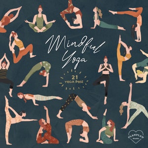 Mindful Yoga Clip Art, Yoga Pose Clipart, Wellness Graphics, Watercolor ...