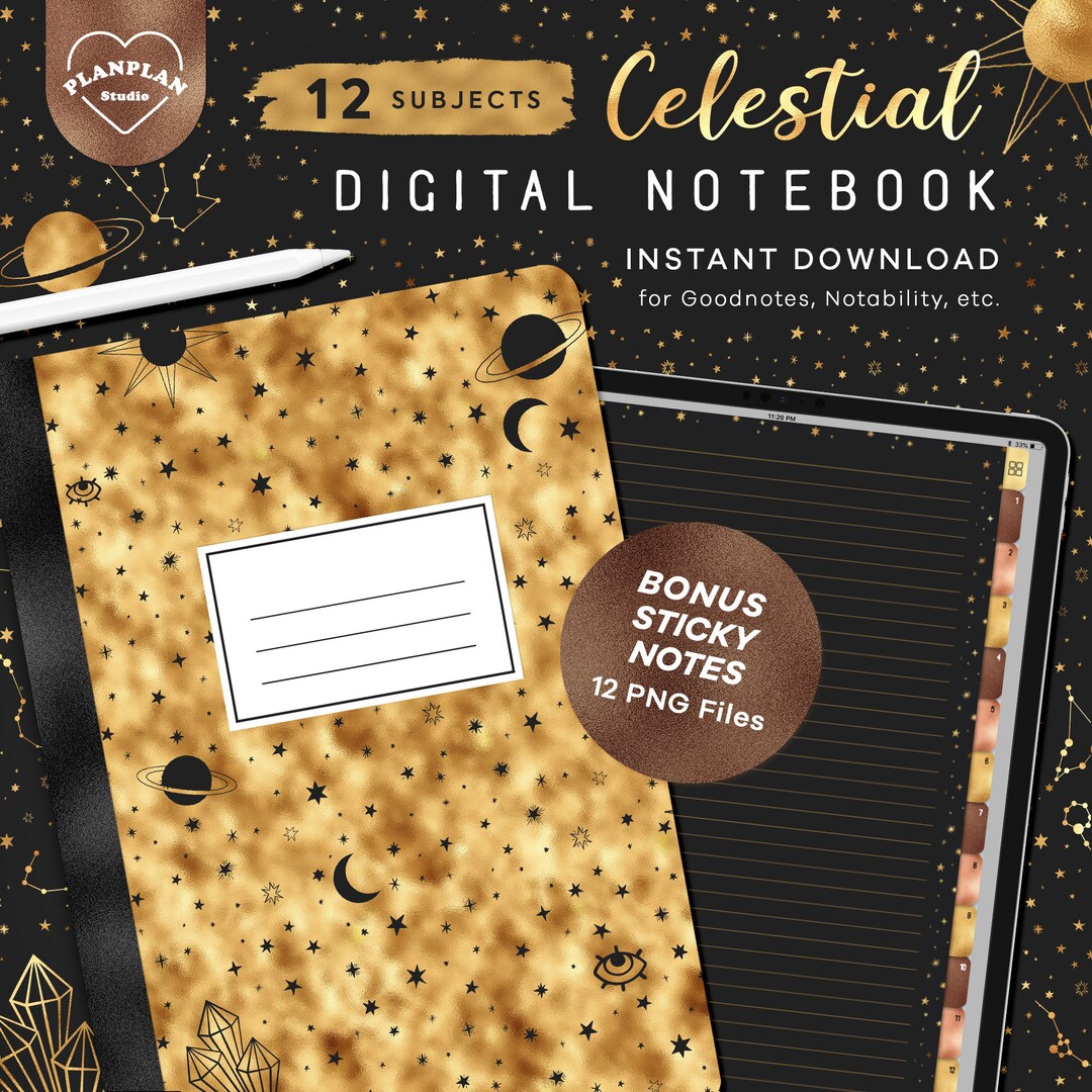 12 Tab Digital Notebook in Celestial Theme, Celestial Cosmic Digital ...