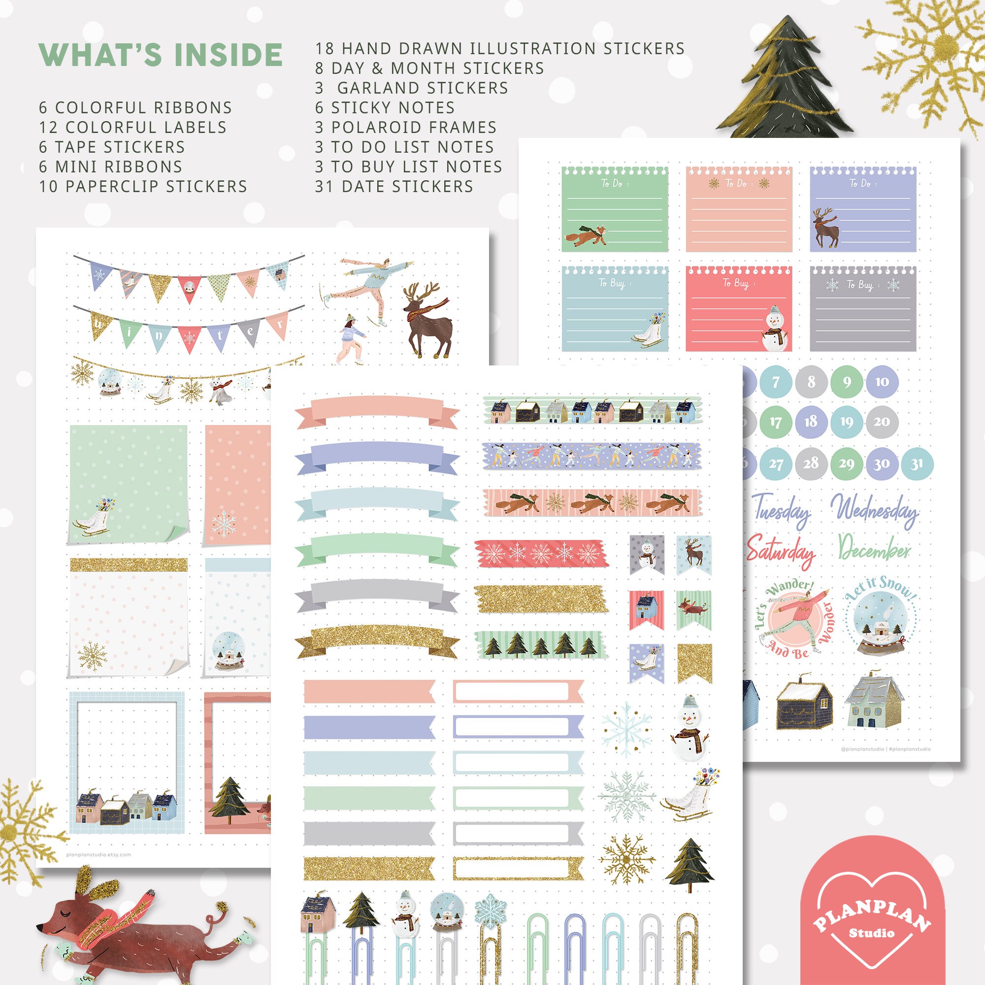 Winter Wonderland Planner Stickers December Digital Stickers | Etsy