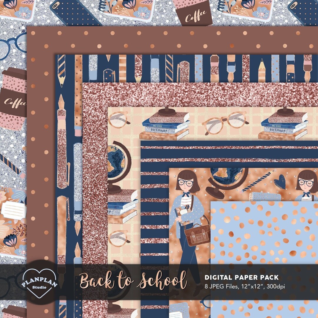 Back to School Digital Paper, Glitter School Pattern, Student Digital ...