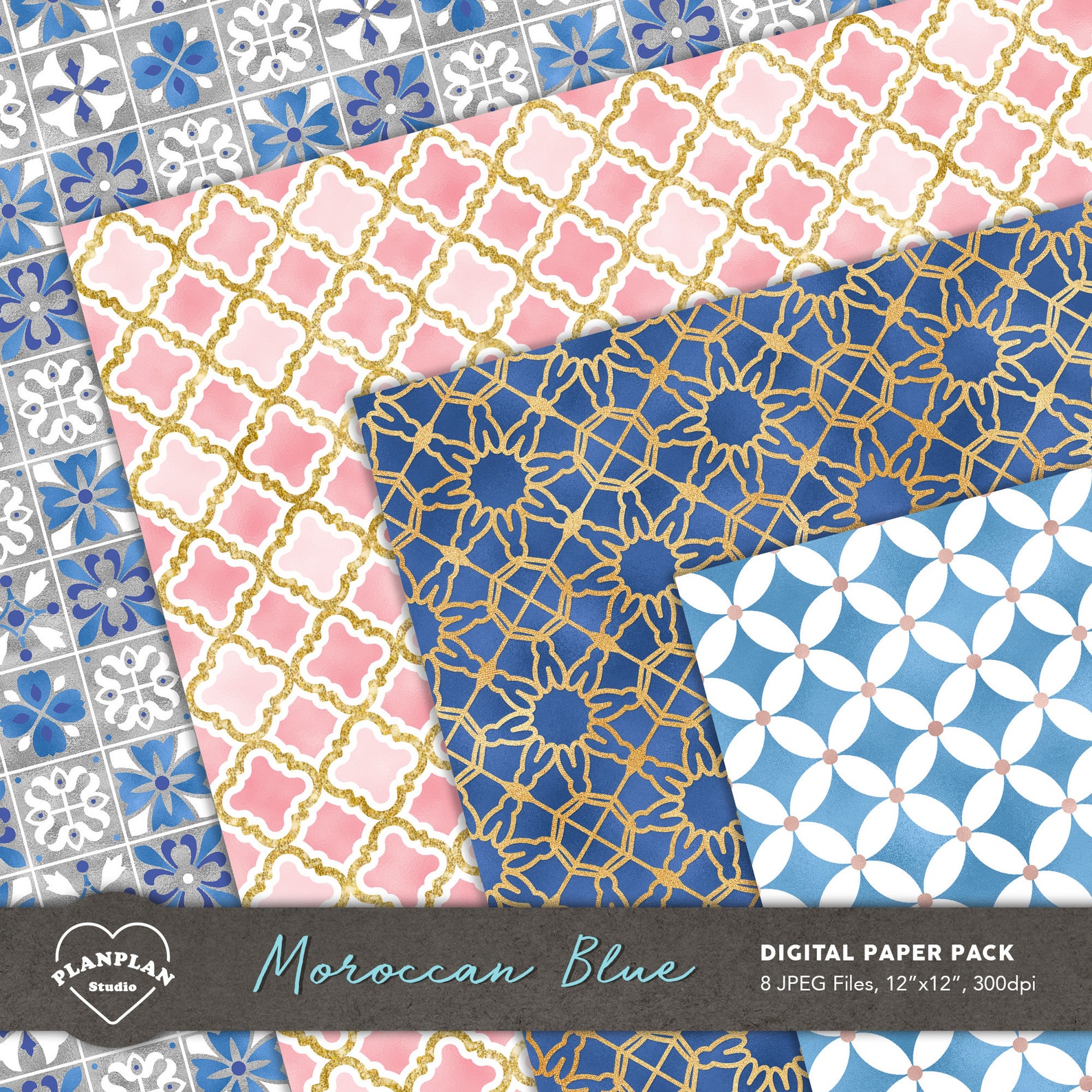 Moroccan Blue Digital Paper, Pastel Ramadan Seamless Pattern, Eid ...