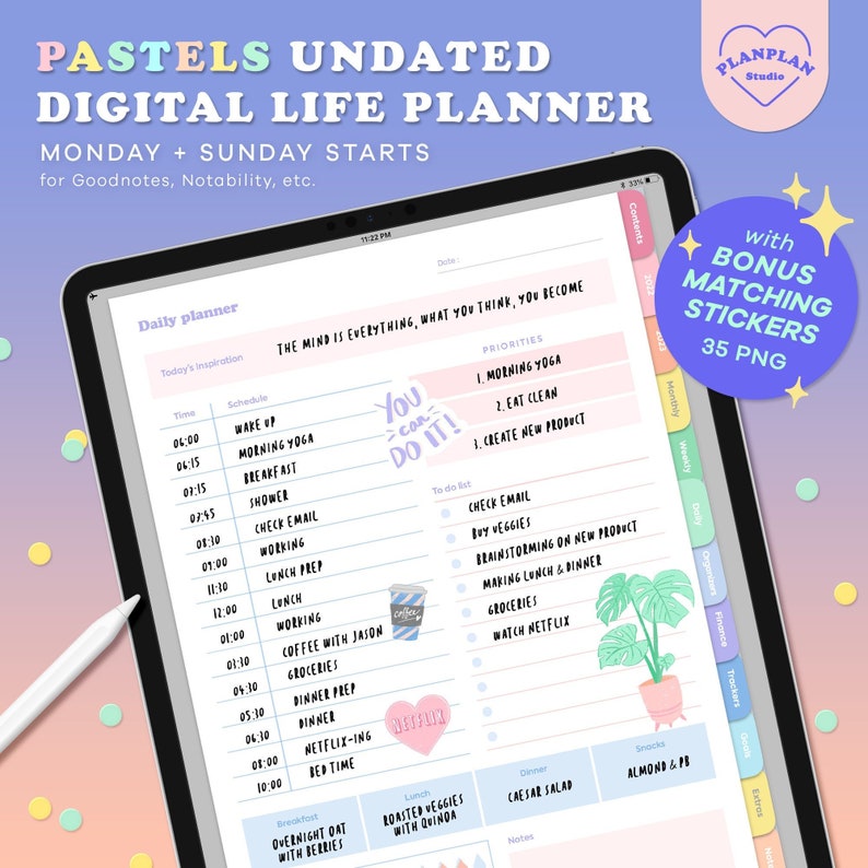 Digital Life Planner Goodnotes Planner Undated in Pastel - Etsy