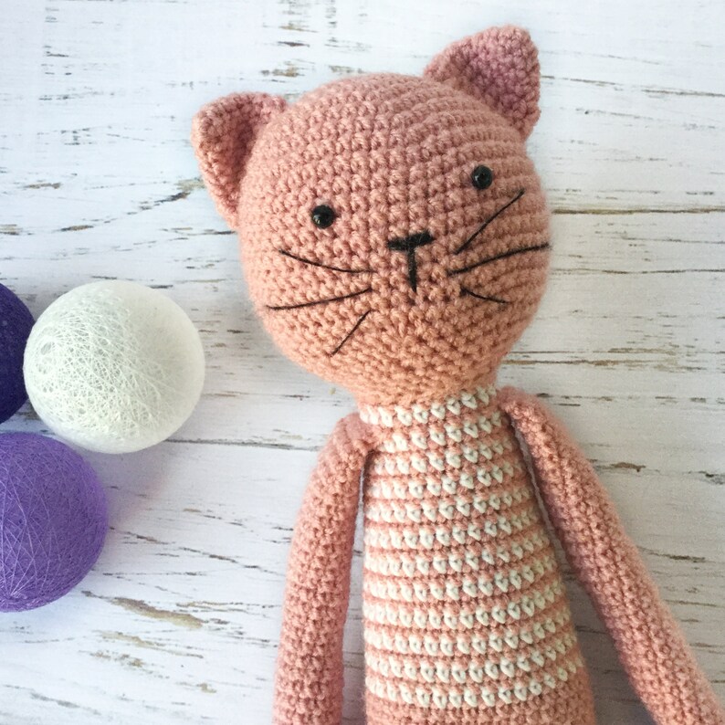 Pink Cat Crochet Long Legs Family Birthday Soft Toy Amigurumi Stuffed ...