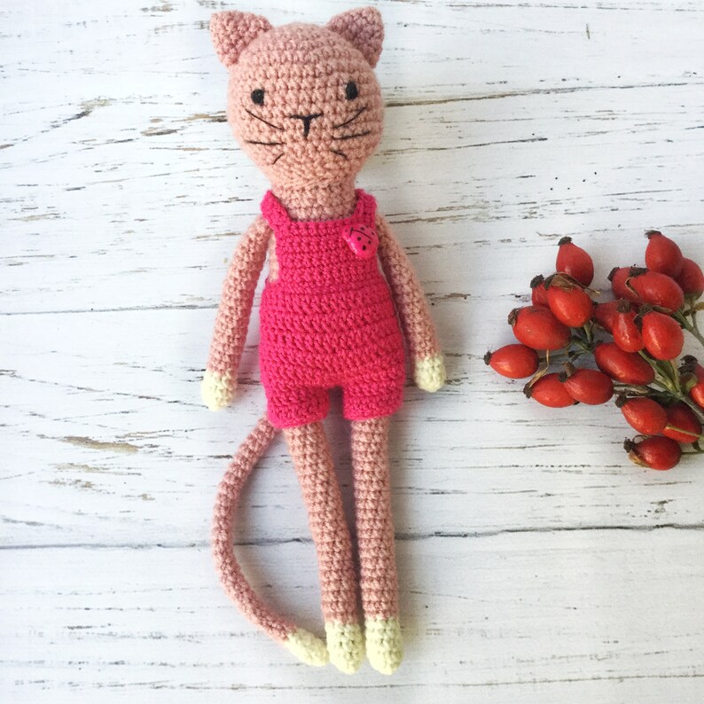 Pink Cat Crochet Long Legs Family Birthday Soft Toy Amigurumi Stuffed ...