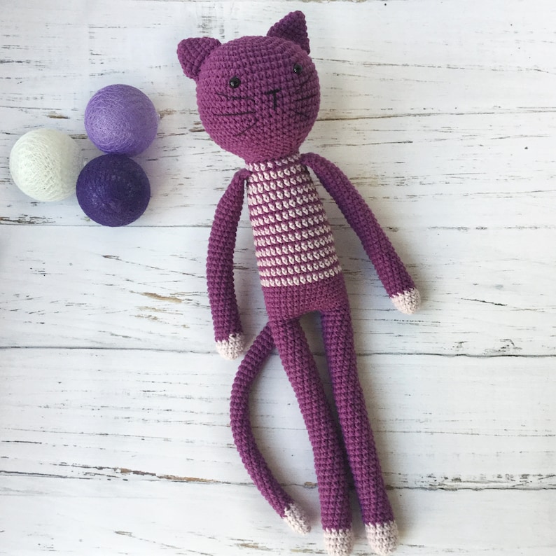 Pink Cat Crochet Long Legs Family Birthday Soft Toy Amigurumi Stuffed ...