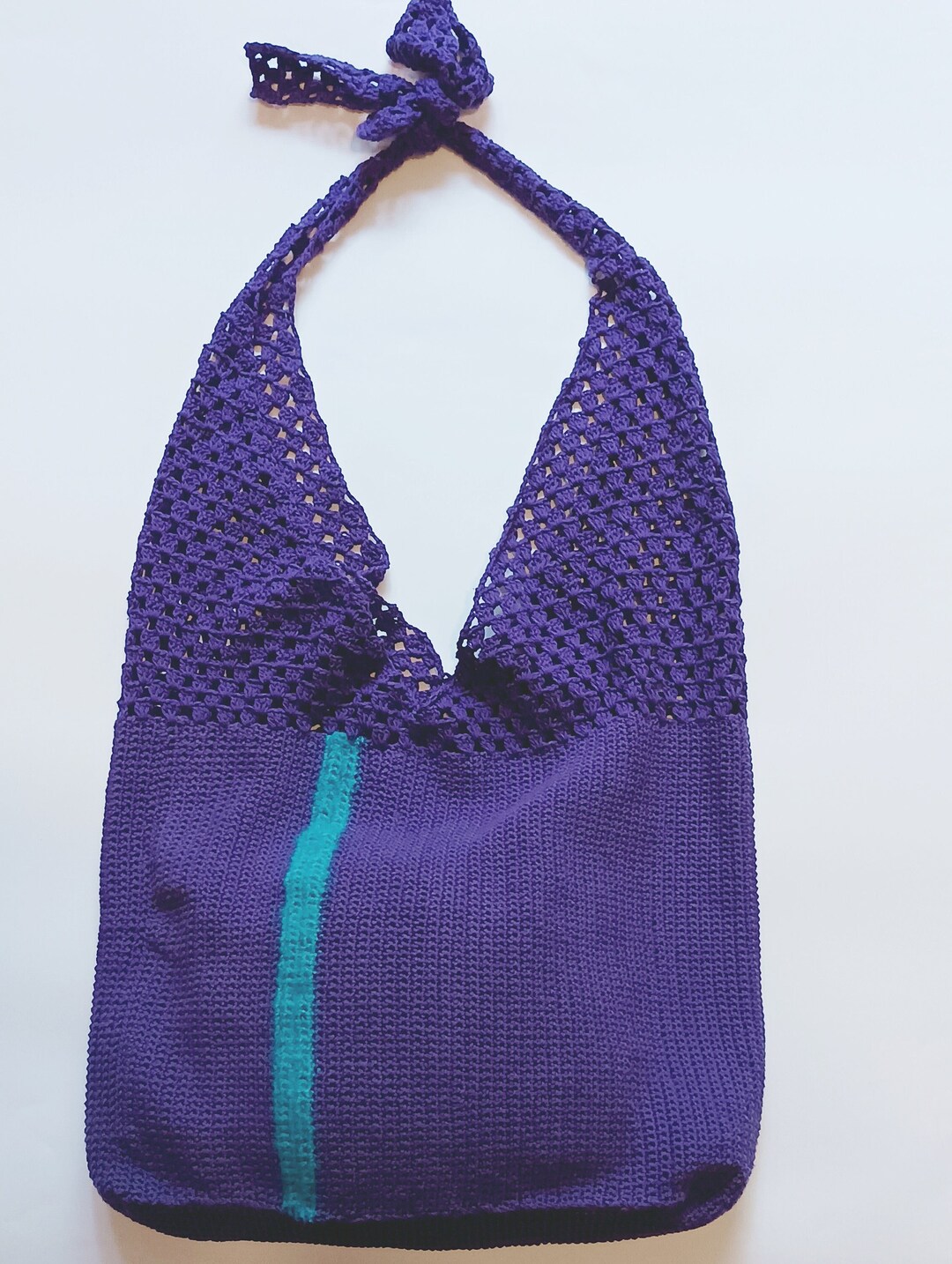 Crochet Extra Large Bag, Cotton Crochet Purple Bag With Long Handle ...