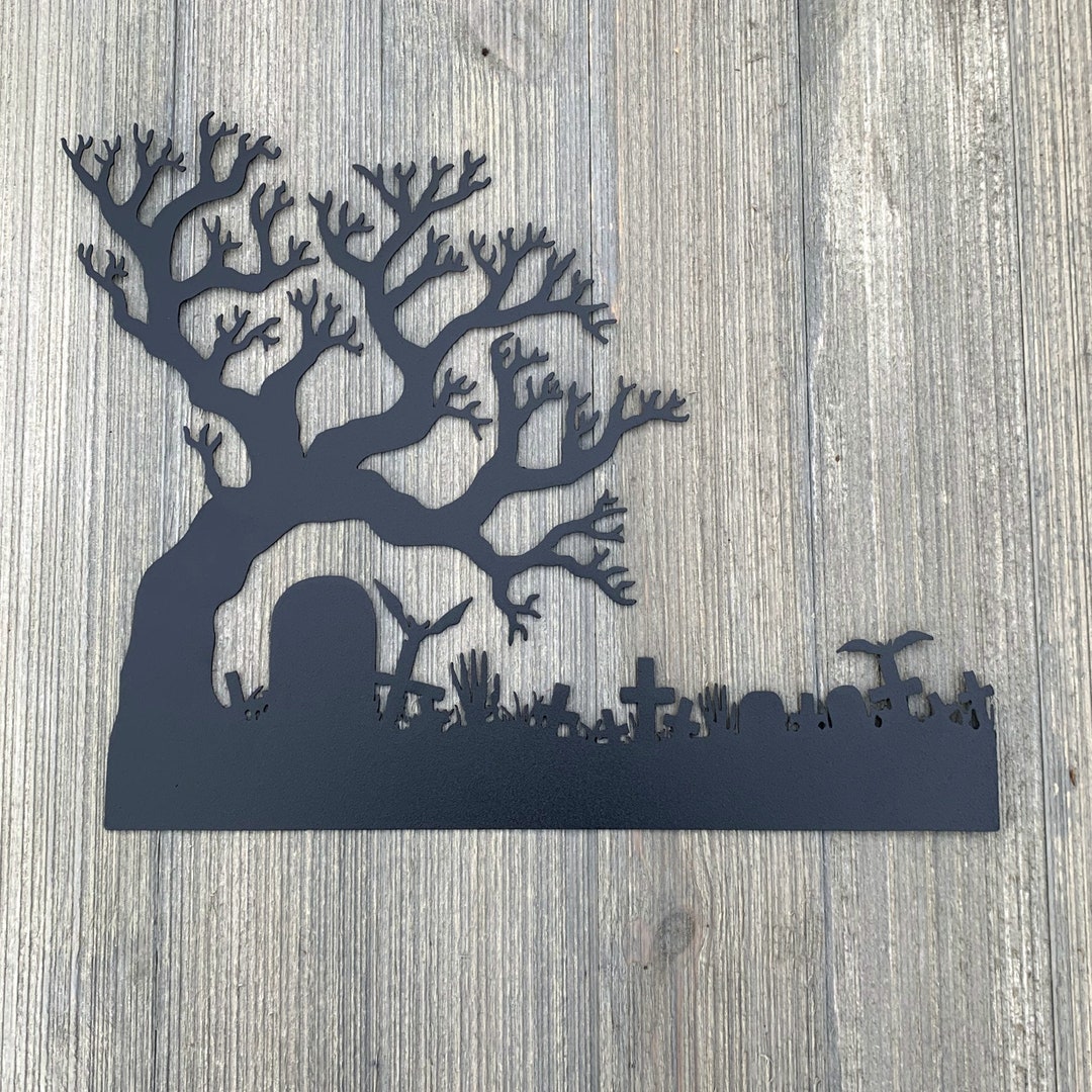 Graveyard Metal Sign Cutout - Spooky Graveyard Scene Metal Sign ...