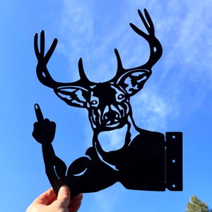 Peeking Deer Metal Silhouette With Middle Finger | Funny Buck Yard Art ...