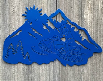 Snowmobile Cutout Scene Metal Sign | Etsy