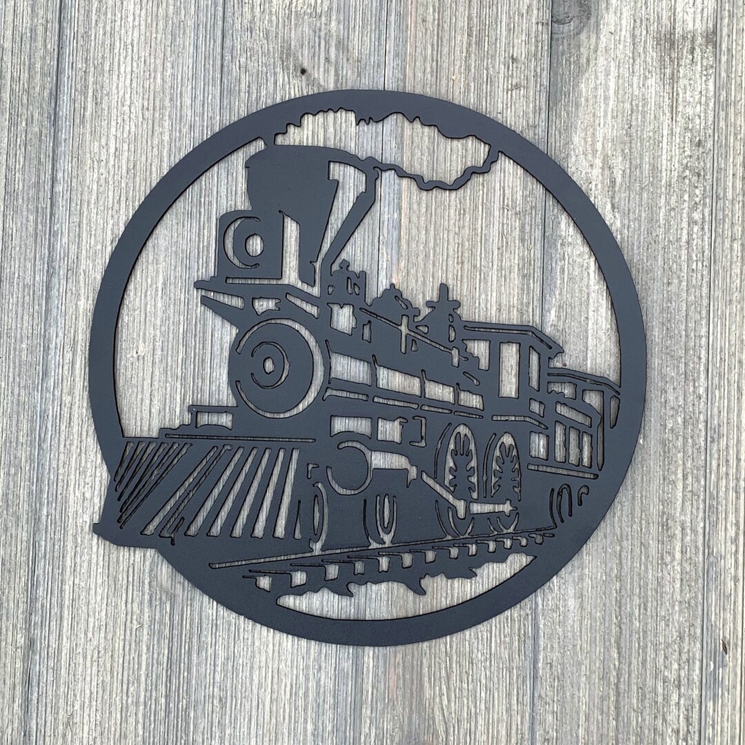 Train Metal Sign Cutout - Powder Coated Metal Steam Engine Train Sign ...