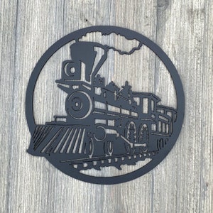 Train Metal Sign Cutout - Powder Coated Metal Steam Engine Train Sign ...