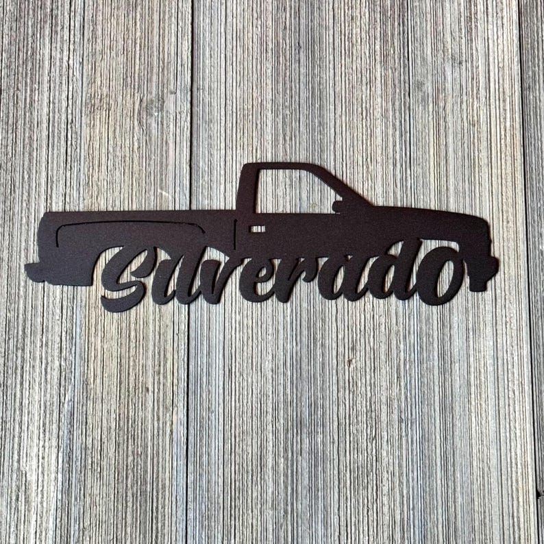 1988–1998 Chevy Silverado Metal Wall Art – GMT400 OBS Truck Silhouette ...