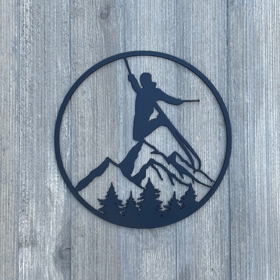 Ski Scene Metal Sign Cutout - Ski Mountain - Snow Lover - Skier and ...