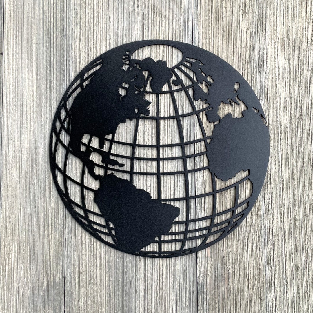 Globe Metal Sign Cutout - Worldly Wonders Metal Sign - Powder Coated ...