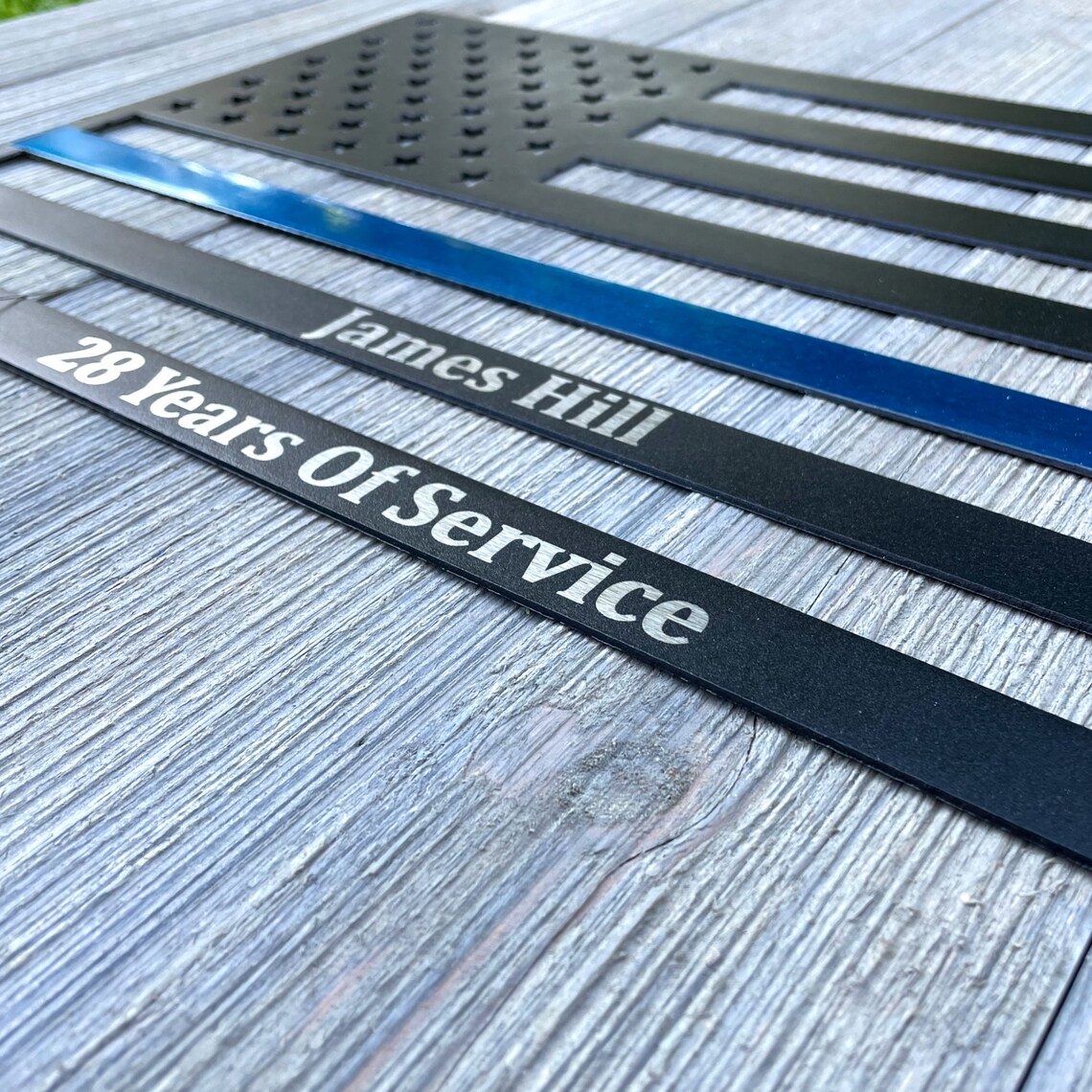 Personalized Thin Blue Line Metal USA Flag - Perfect Gift for Law ...