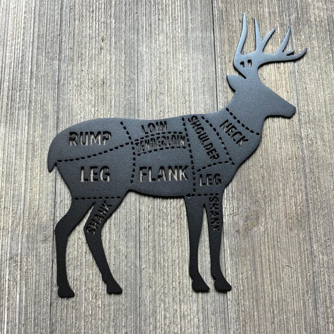 Buck Deer Butcher Chart Metal Sign - Unique Deer Cutout Wall Art - Deer ...