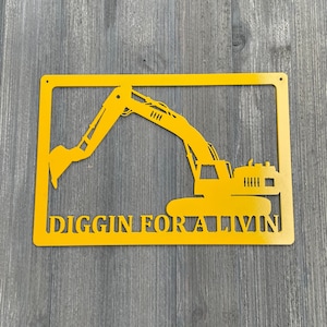 Excavator Metal Sign Cutout - Industrial Home Decor - Heavy Machinery ...