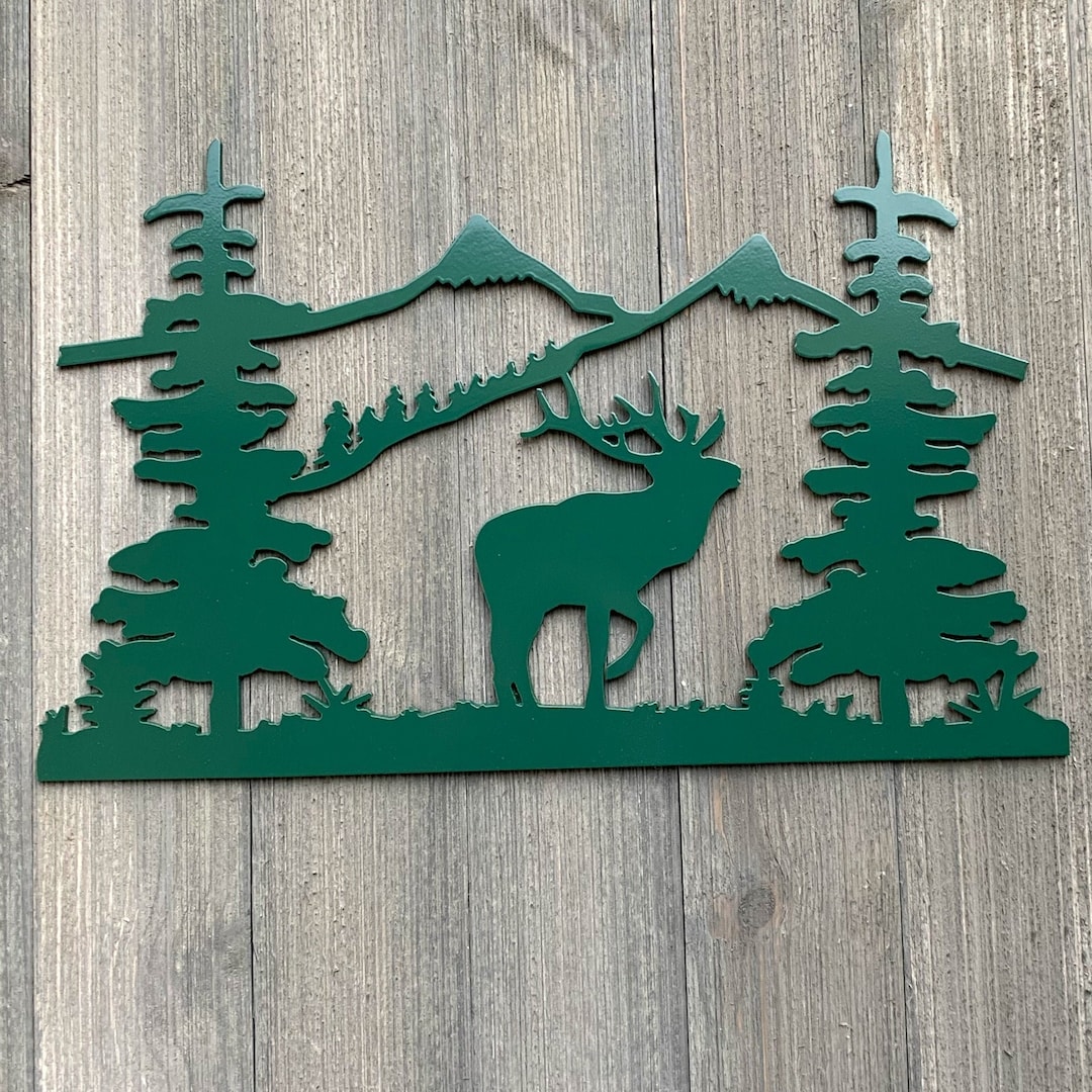 Elk Mountain Scene Metal Sign Cutout - Powder Coated Mountain ...