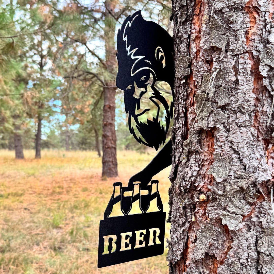 Bigfoot Beer Metal Sign – Funny Peekaboo Sasquatch Tree or Post ...