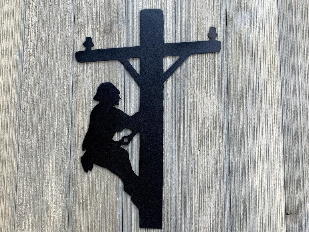 Lineman Metal Sign Cutout - Lineman Climbing Power Pole -telephone Pole ...