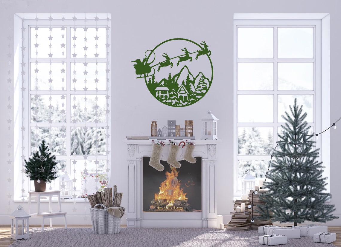 Santa Christmas Scene Metal Sign Cutout - Etsy