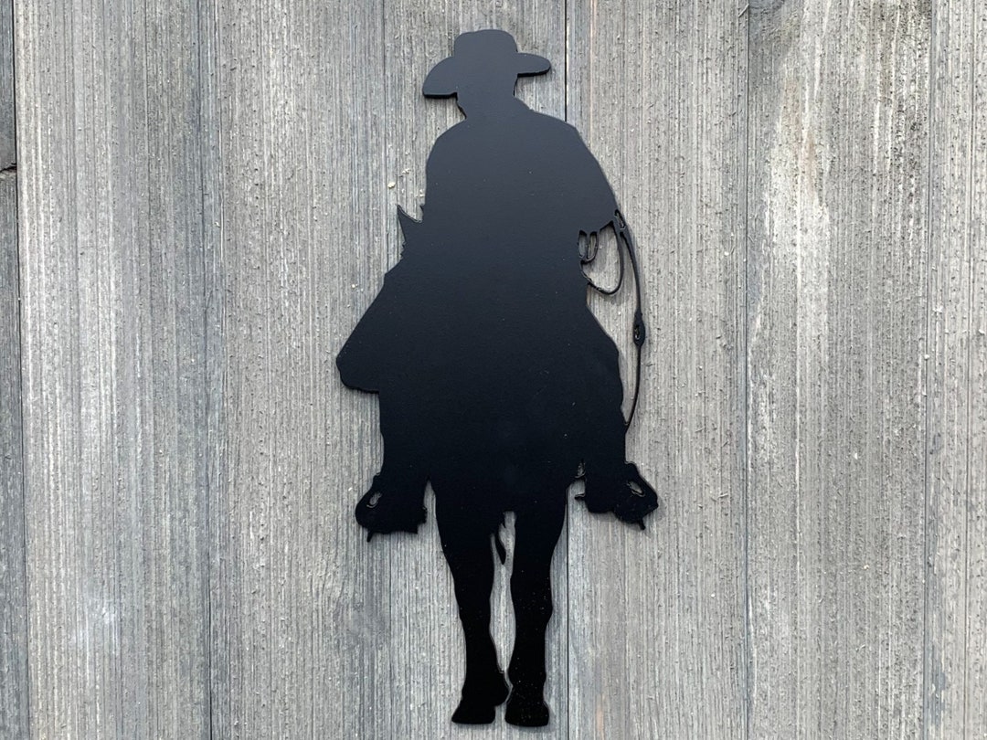 Mounted Cowboy Metal Sign Cutout - Cowboy on Horse Metal Sign - Western ...