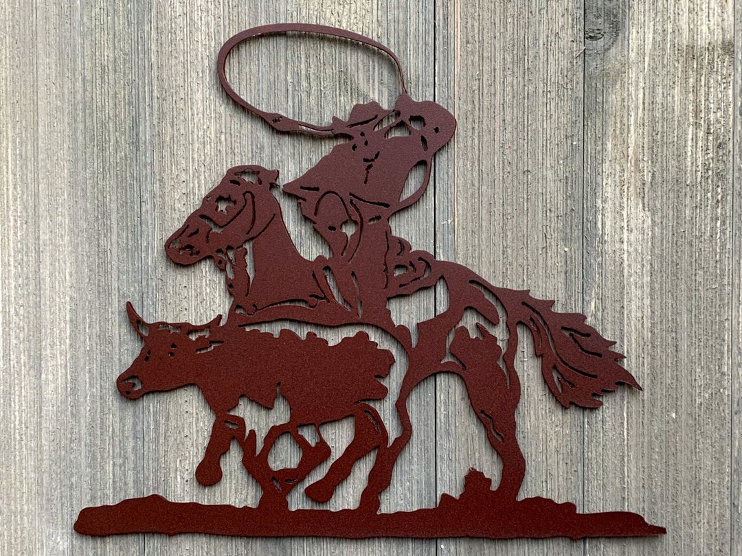 Cowboy Roping Steer Metal Sign Cutout - Roping the Steer: Cowboy in ...