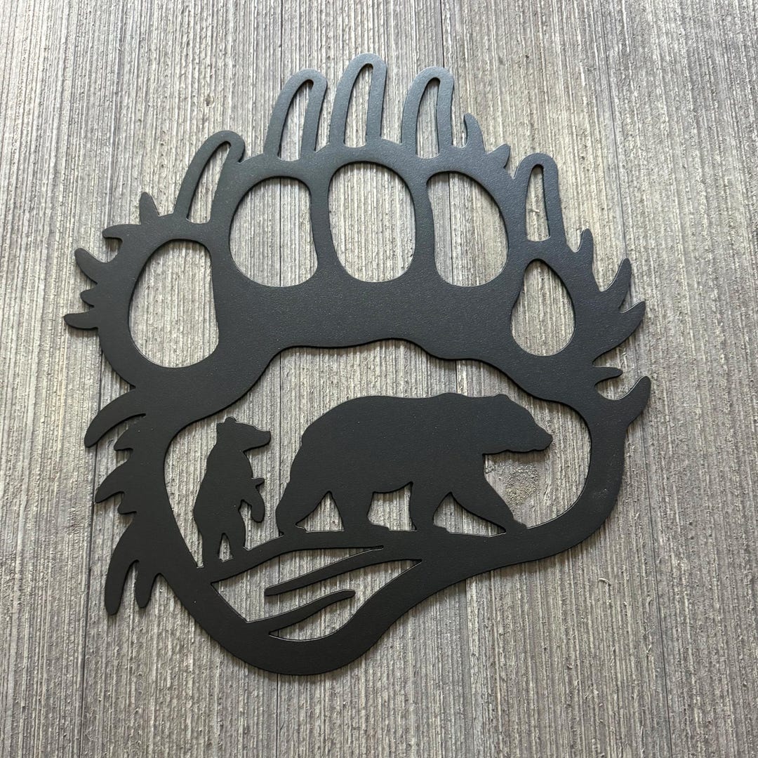 Bear Paw With Bear and Cub Metal Sign Cutout - Nature-inspired Wildlife ...