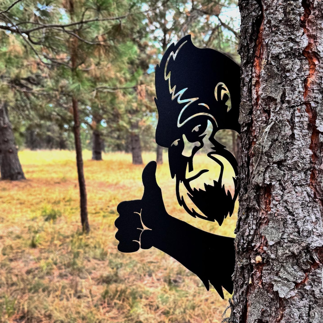 Peek A Boo Thumbs up Bigfoot Metal Sign – Funny Sasquatch Tree or Post ...