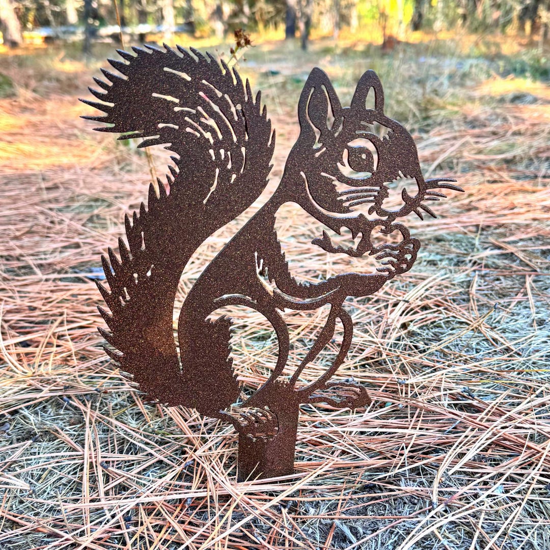 Squirrel Metal Garden Stake – Outdoor Yard Art for Lawn or Flower Beds ...