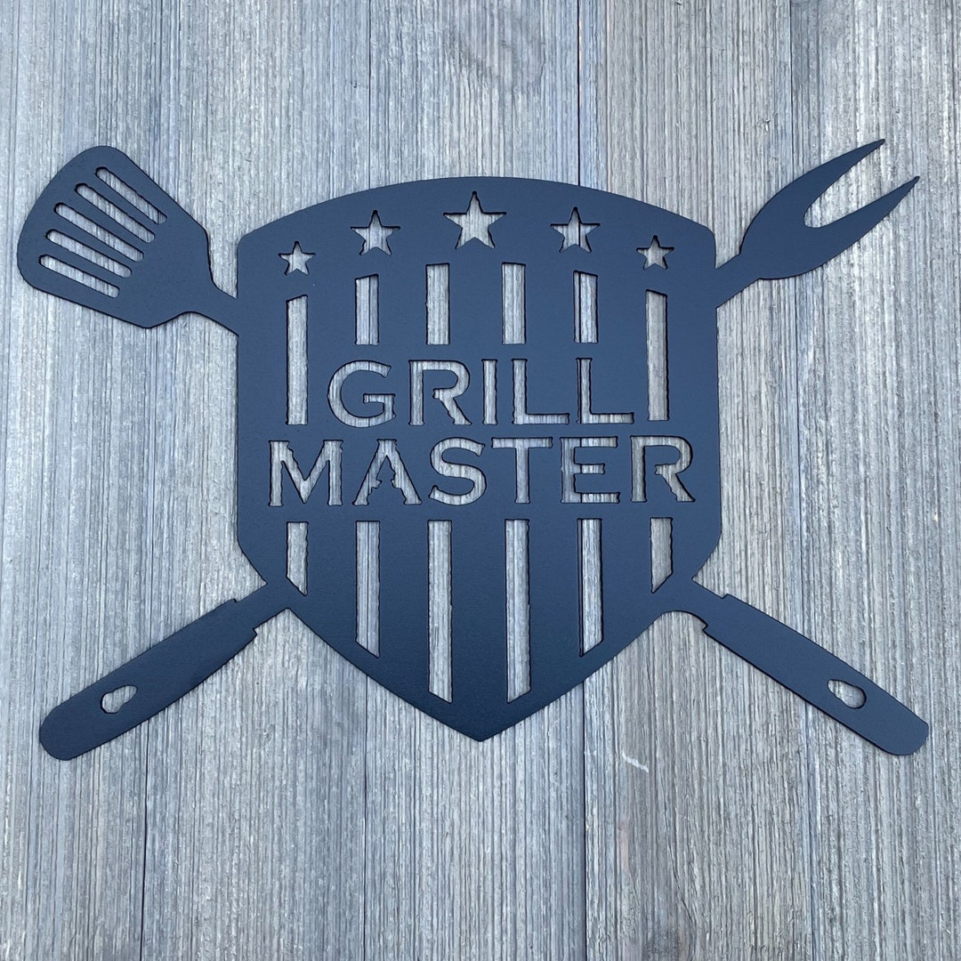 Grill Master Deluxe: Metal Sign With Grill Cutout, Spatula, and Tongs ...