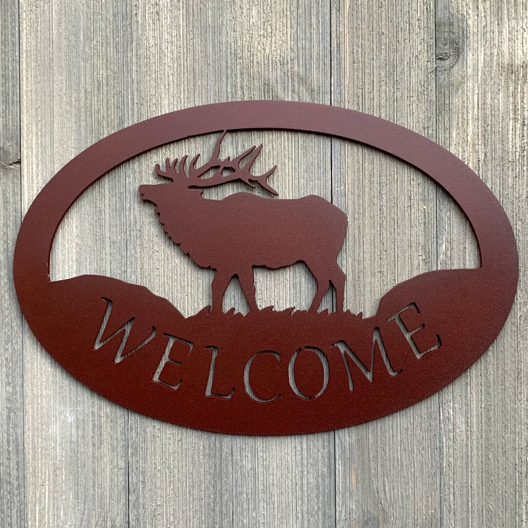 Elk Welcome Metal Sign Cutout - Majestic Elk Welcome Sign - Powder ...