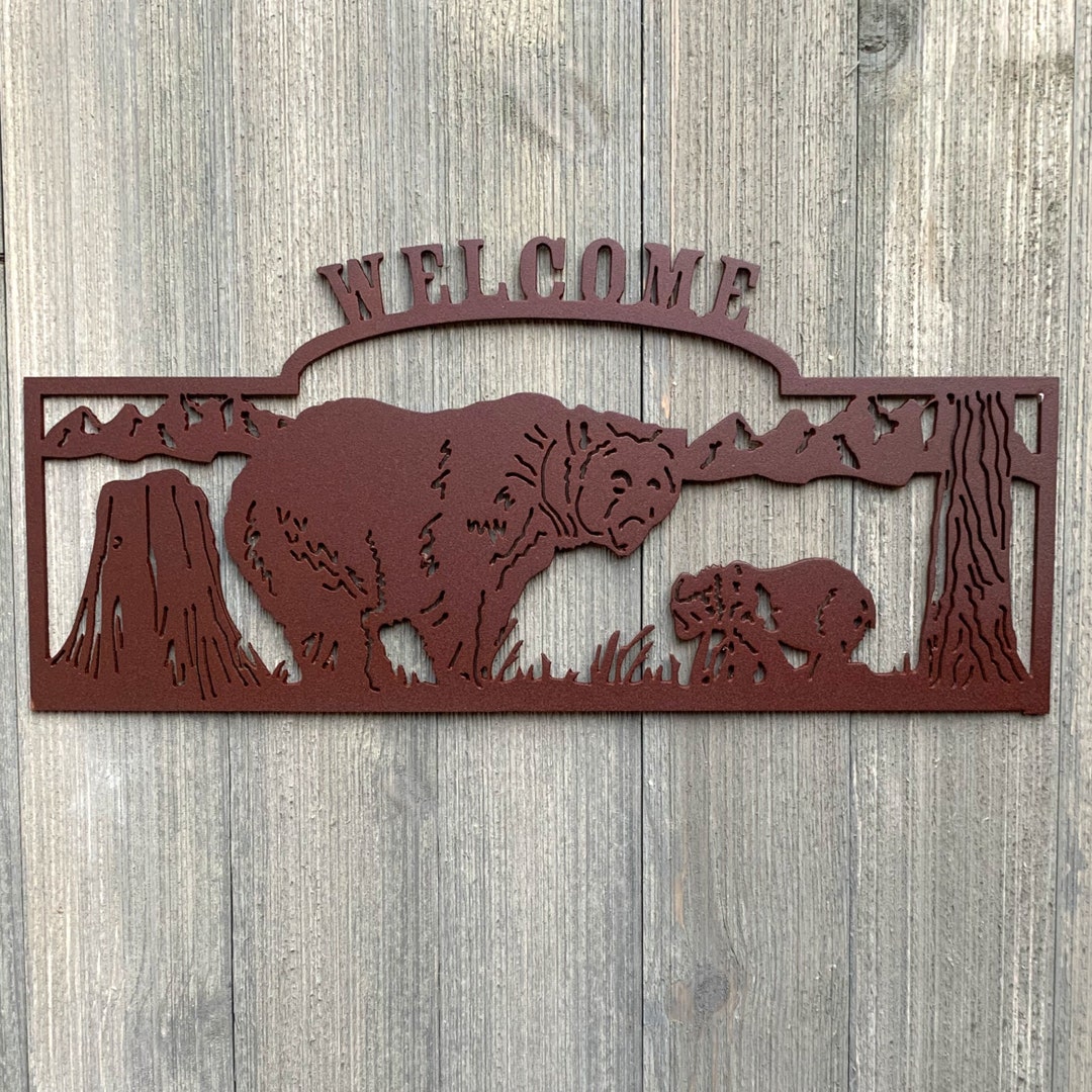 Welcome- Bear Metal Sign Cutout - Majestic Welcome Sign - Powder Coated ...