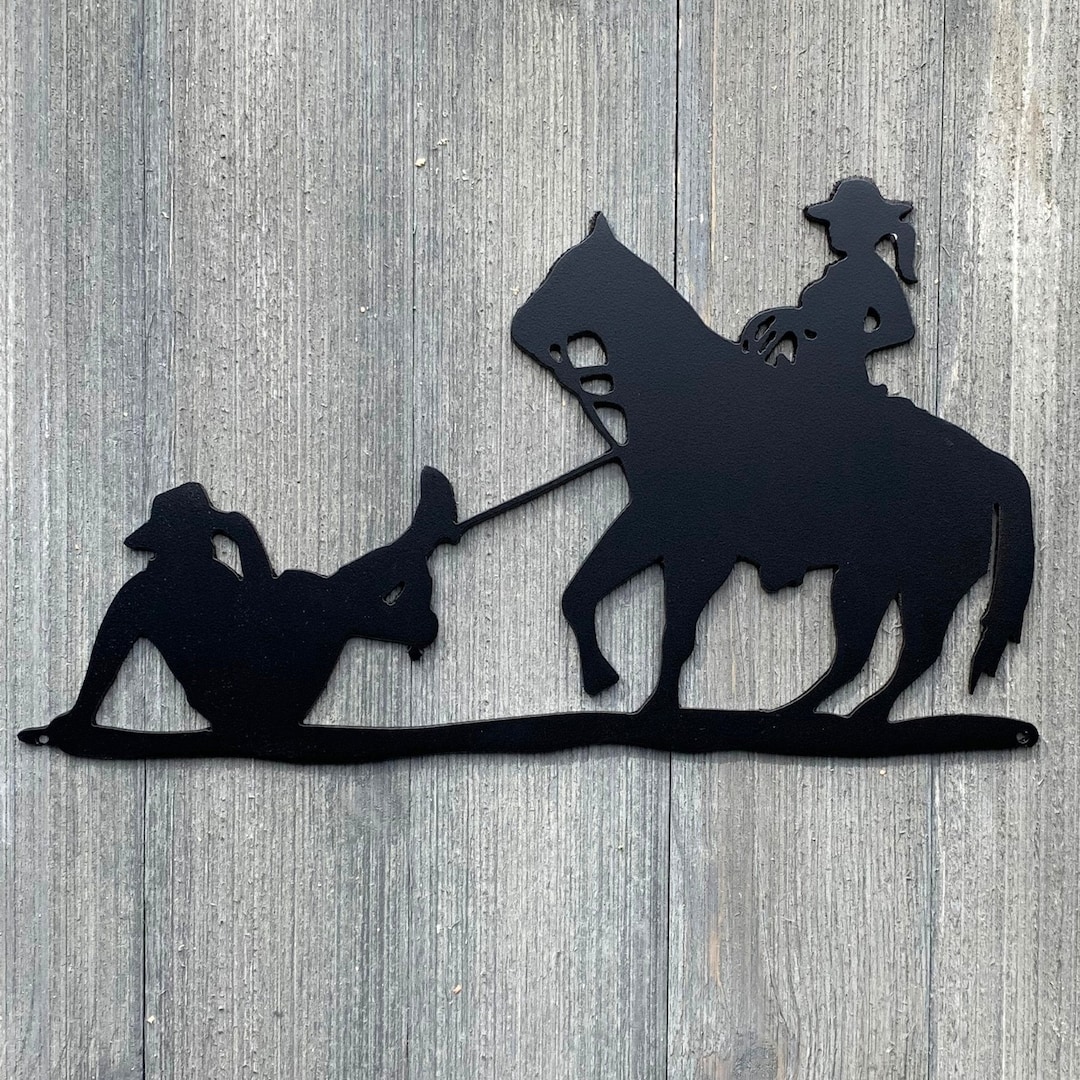 Roped Cowboy Metal Sign Cutout-rustic Cowgirl Roping Cowboy Metal Wall ...