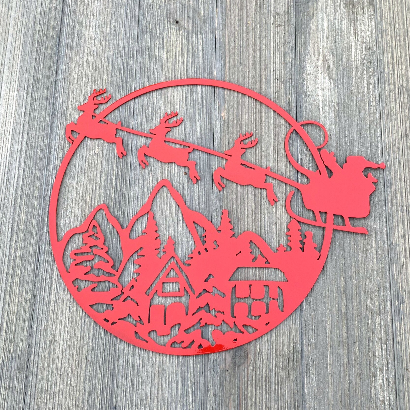 Santa Christmas Scene Metal Sign Cutout - Santa & His Sleigh Fly Over ...