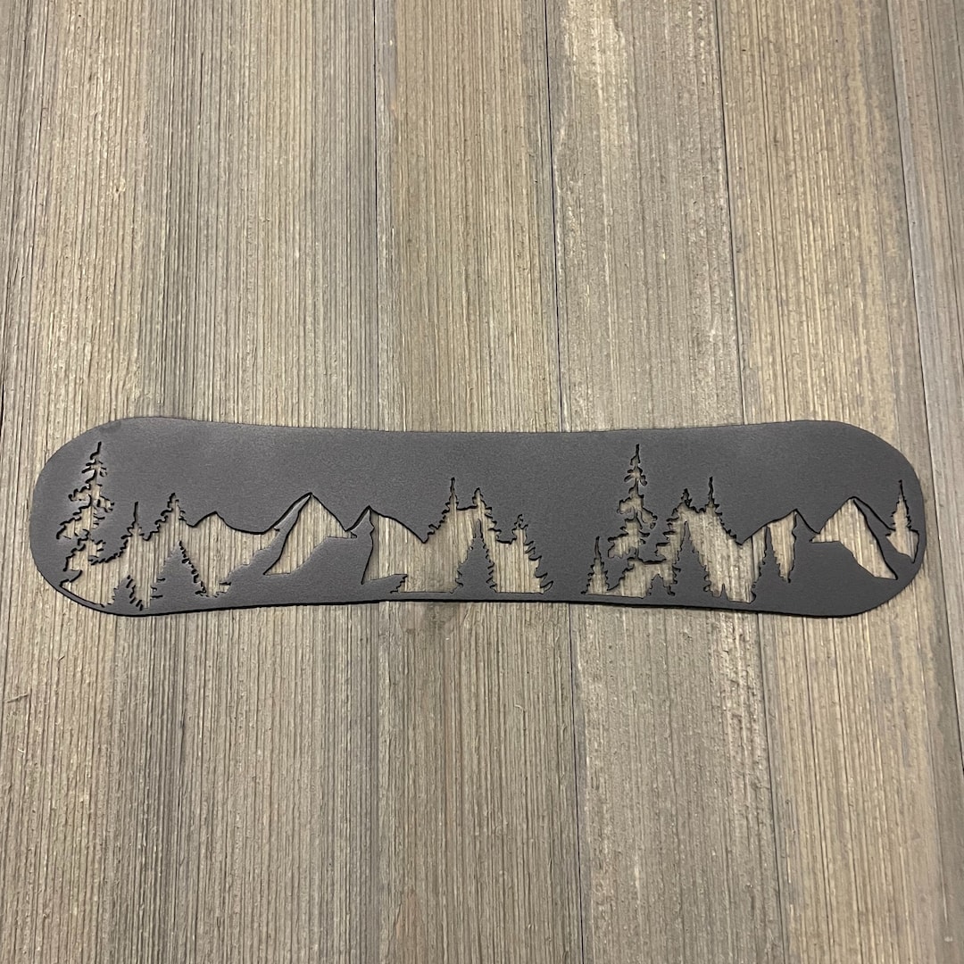 Metal Snowboard With Mountain Treeline Sign and Mountain Silhouette - Etsy