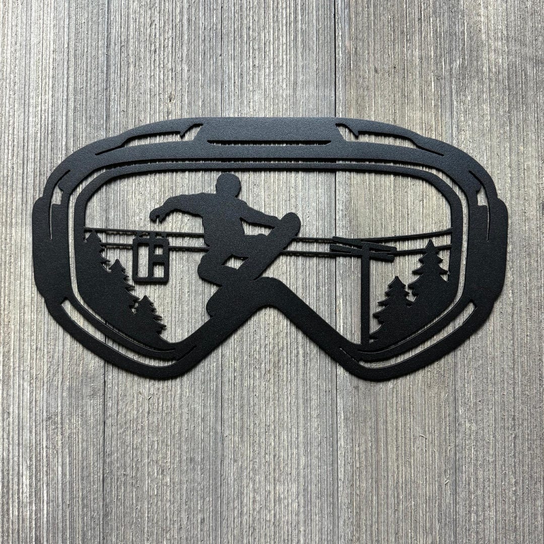 Snowboard Goggle Metal Sign Cutout - Snowboarding Scene With Rider and ...
