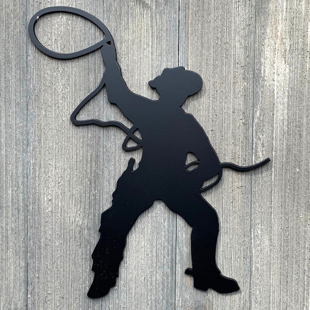 Roping Cowboy Metal Cutout - Cowboy Swinging Rope Metal Sign - Western ...