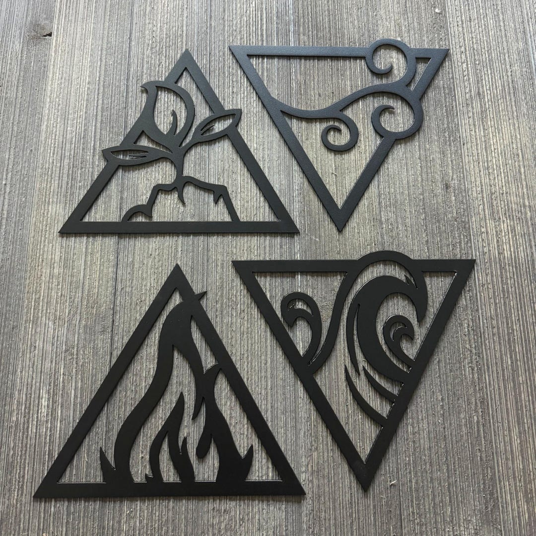 4-piece Elemental Metal Sign Cutout Set - Earth, Wind, Fire, Water ...