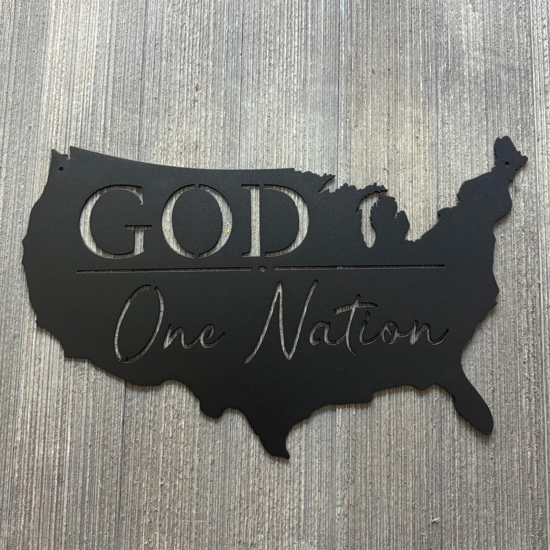 One Nation Under God United States Map Metal Sign Cutout - Patriotic ...