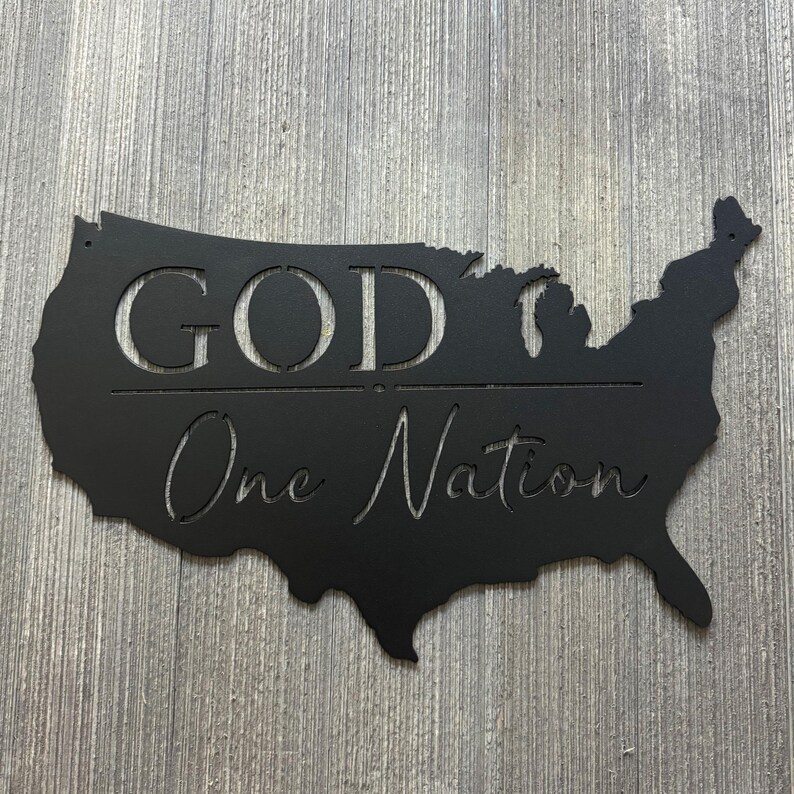 One Nation Under God United States Map Metal Sign Cutout - Patriotic ...