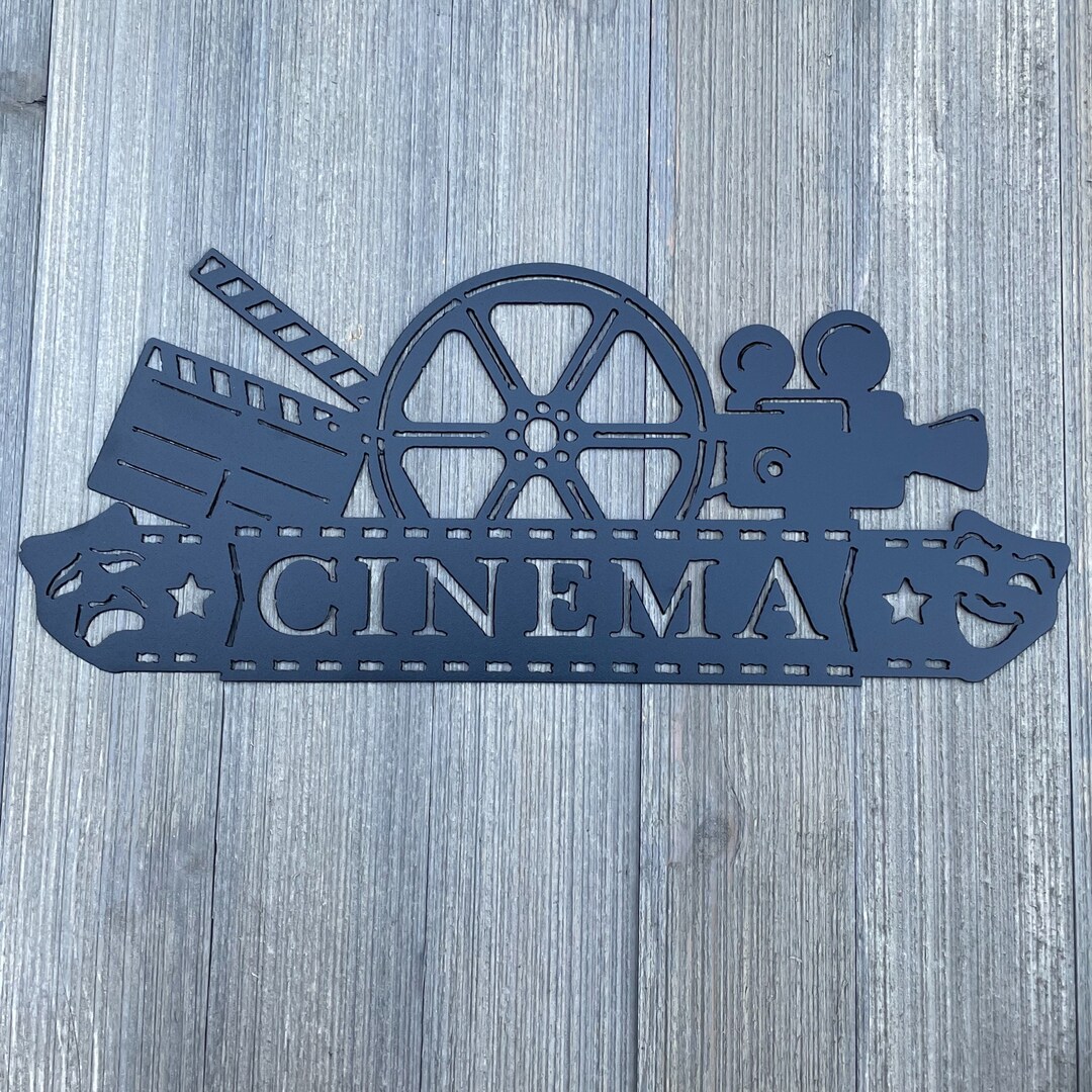 Home Theater Decor: Cinema Metal Sign With Movie Reel, Camera, Drama ...
