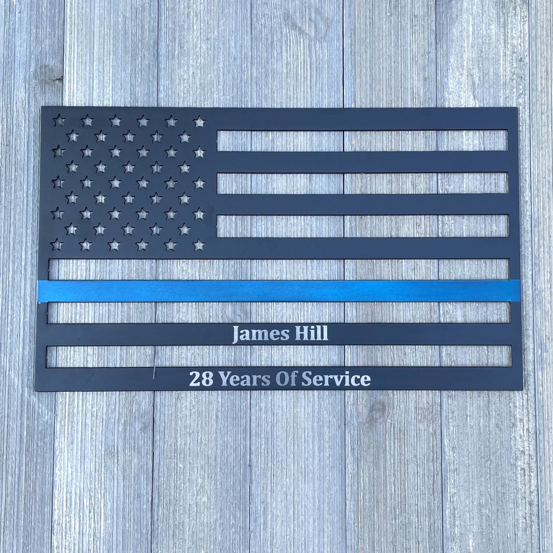 Personalized Thin Blue Line Metal USA Flag - Perfect Gift for Law ...