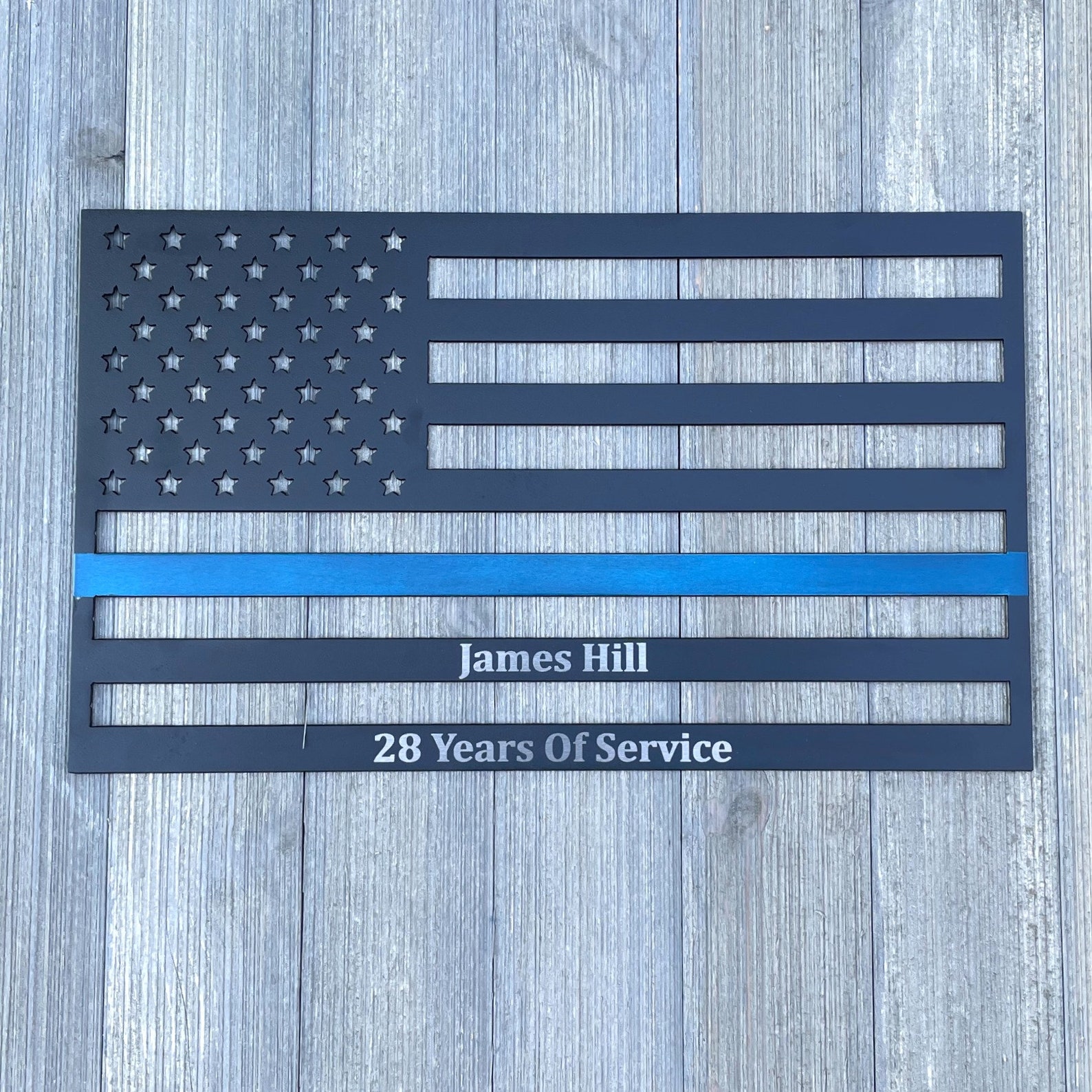 Personalized Thin Blue Line Metal USA Flag - Perfect Gift for Law ...
