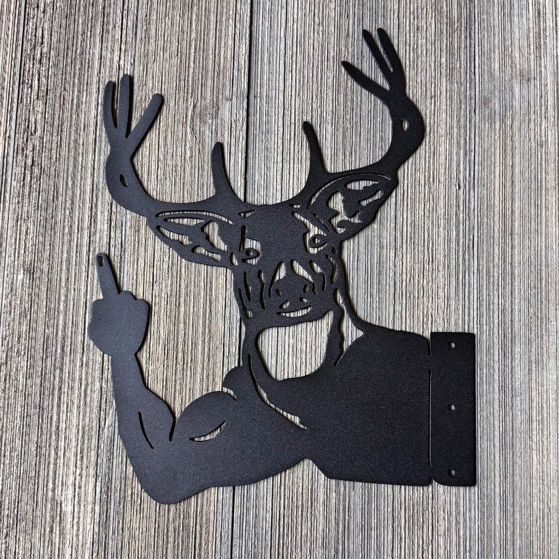 Peeking Deer Metal Silhouette With Middle Finger | Funny Buck Yard Art ...